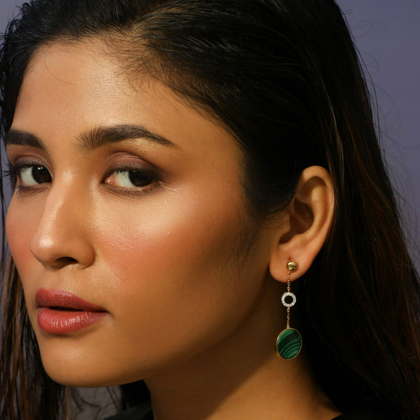 Discover Malachite Round Charm Silver Drop Earrings | Paksha - Paksha India
