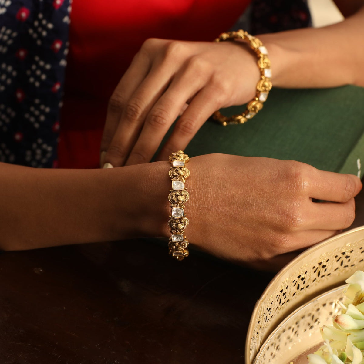 Buy Rahini Nakshi Moissanite Silver Bangles | Paksha - Paksha India